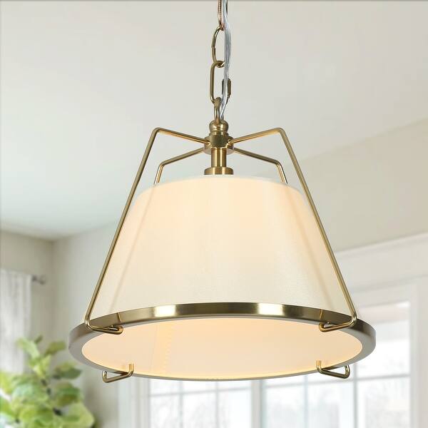 Malury Modern Brass Gold Fabric Pendant 12'' Metal Ceiling Light for ...