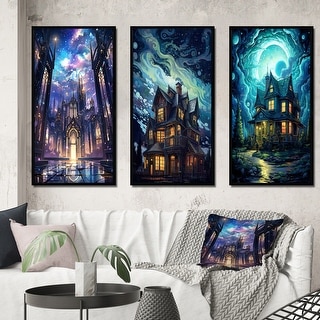 Designart "Royal Castle" Castles Framed Wall Art Set Of 3 Frame Canvas ...
