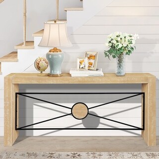 Retro Wood Console Table, 64 Inch Long Sofa Table Behind Couch ...