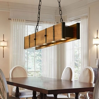 Rustic Wood Chandelier Farmhouse Dining Room Pendant Lighting Dimmable ...