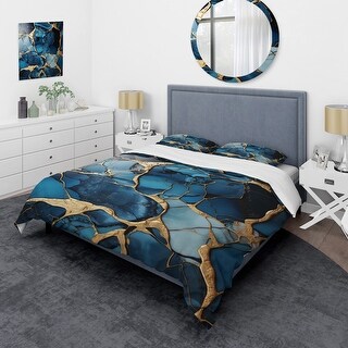 Designart "Gold and Sapphire Blue Marble Mosaic VI" Abstract Bedding ...