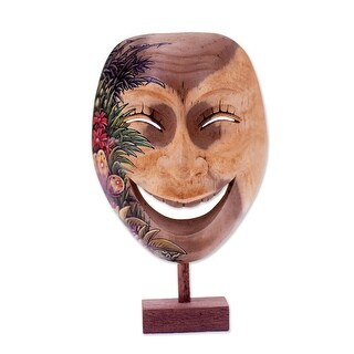 Novica Handmade Gleeful Smile Wood Mask - Bed Bath & Beyond - 37867575