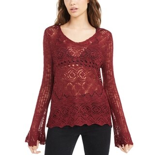 American Rag Juniors' Pointelle-Knit Flared-Sleeve Sweater Red - Bed ...