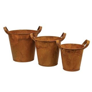 Set of 3 Decorative Rusty Tin Pails Metal Decorative Buckets with ...