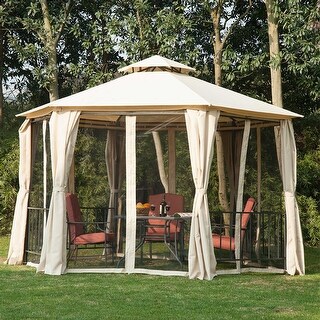 Double Roof Hexagon Outdoor Gazebo Canopy Shelter, Solid Steel Frame ...
