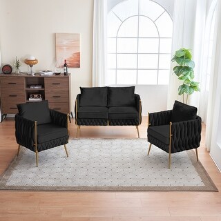 Velvet Sofa Sets Black Bucket Woven Loveseat Chair Tufted Accent Sofa ...