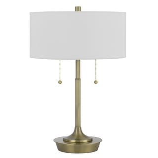 HomeRoots 20" Antiqued Brass Metal Two Light Table Lamp With White Drum ...