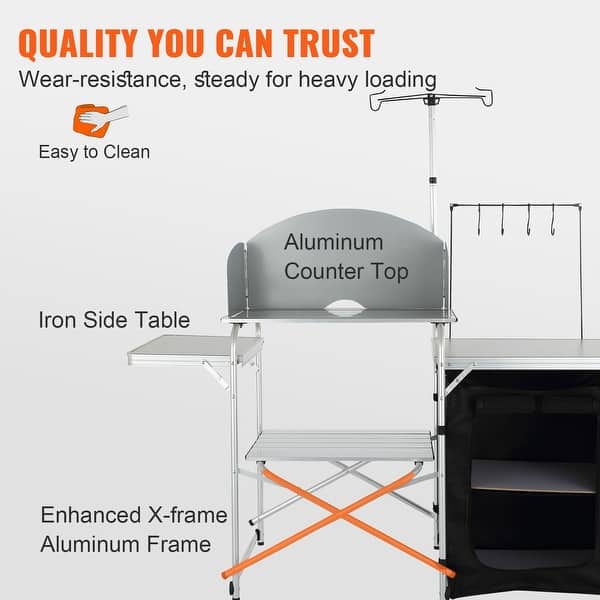 VEVOR Camping Kitchen Table Folding Portable Cook Station Long Aluminum ...