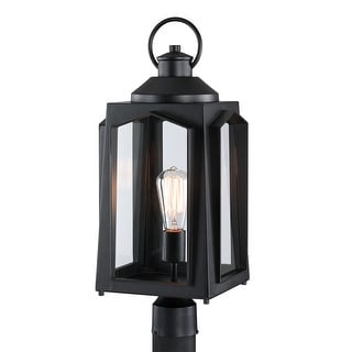 1-Light Matte Black Outdoor Post Light with Clear Glass Shade - M - Bed ...