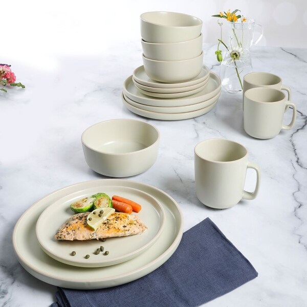 Gibson Home Zuma 16 Piece Stoneware Plates Bowls Mugs Dinnerware Set Matte White Bed Bath Beyond 40110238
