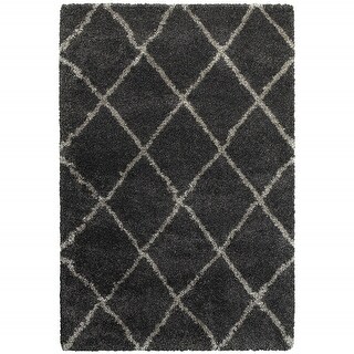 HomeRoots 5' X 8' Charcoal And Grey Geometric Shag Power Loom Stain ...