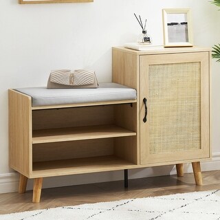 Ail Rattan Shoe Rack Bench Cabinets with Padded Seat and Adjustable ...