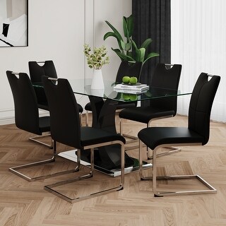 7 Piece Modern style glass dining table,solid support base,6 plated ...