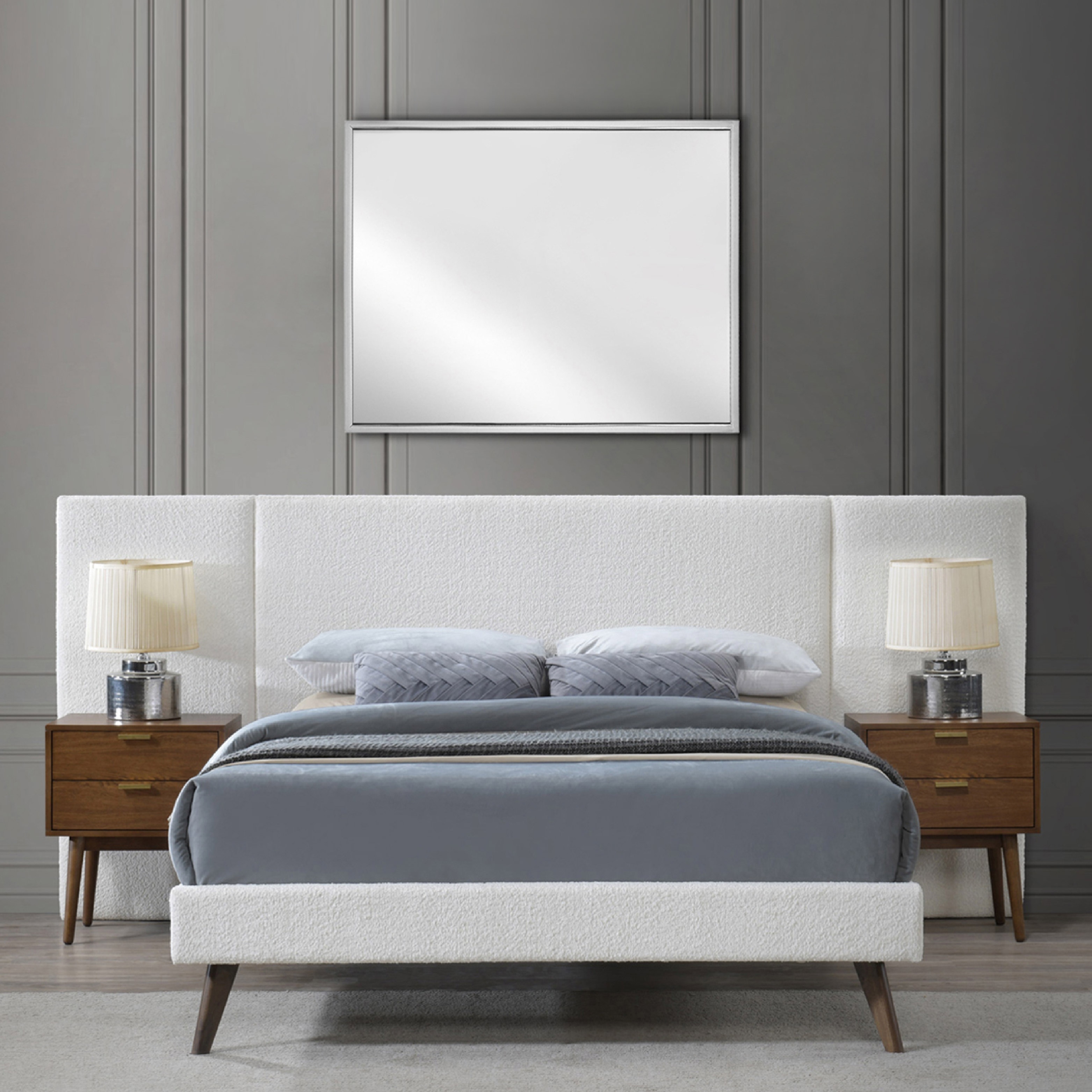 Mila Boucle Arch Shape Platform Queen Size Bed, Round Headboard - On ...