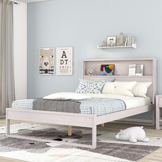 Full Size Modern Rustic Platform Bed: Socket, USB Interface, Storage ...