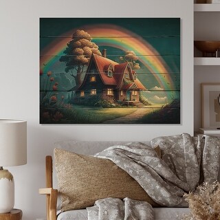 Designart 'Cozy Country Cottage Under The Rainbow II' Lake House ...