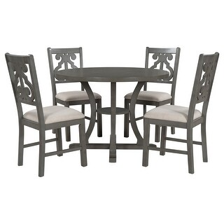 5-Piece Round Dining Table and Chair Set with Special-shaped Legs and ...
