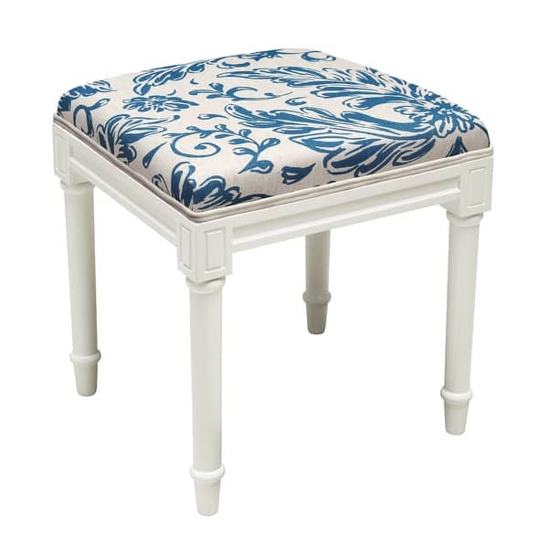 Navy Blue Tuscan Floral Vanity Stool with White Frame - Bed Bath ...