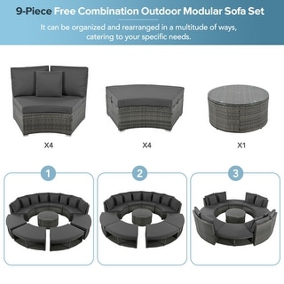 Patio Circular Sofa Set Water Proof Conversation Sets with Table - Gray ...