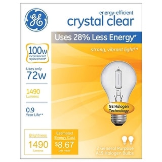 GE Lighting 78798 Energy-Efficient Crystal Clear A19 Halogen Bulb, 72W ...