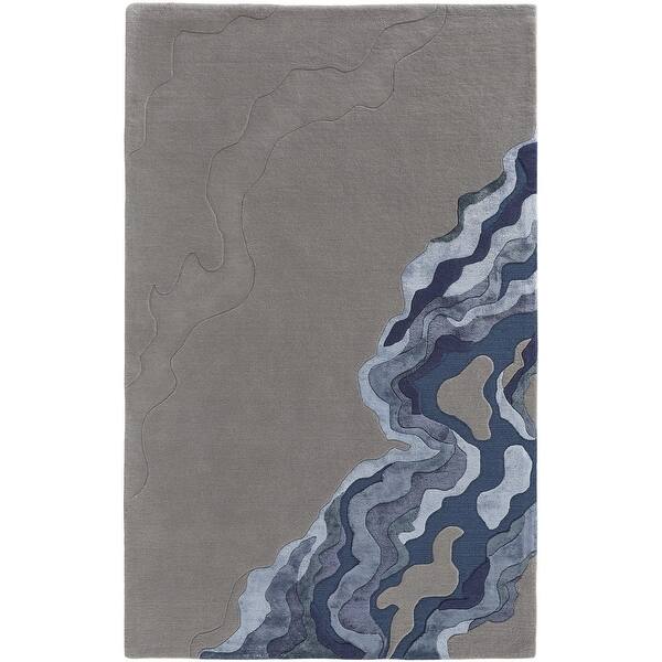 9' X 12' Gray Taupe And Blue Wool Abstract Tufted Handmade Area Rug - 3 ...