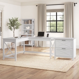 Key West 60W L Desk with 2 Drawer File Cabinet by Bush Furniture - Bed ...