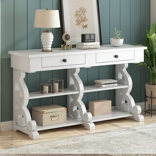 Retro Wood Console Table Sideboard with Ample Storage, 2 Drawers and ...