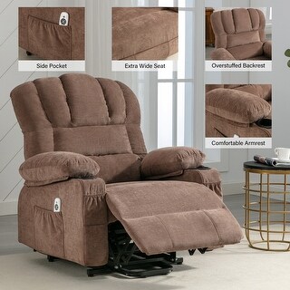 Oversized Heat Massage Sofa Power Lift Recliner Chair w/USB Port, Brown ...