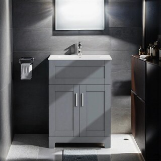 24" Bathroom Sink Vanity Laundry Utility Cabinet, Gray - Bed Bath ...