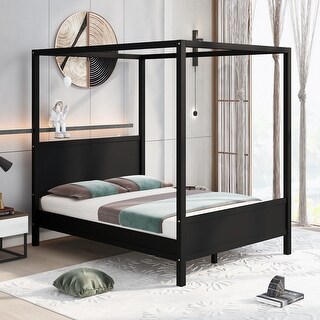 Queen Size Canopy Platform Bed with Headboard and Footboard, Platform ...