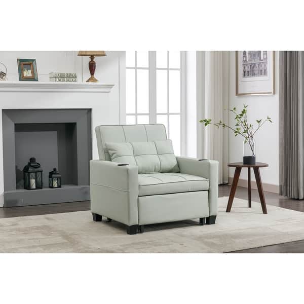 Linen Convertible Accent Chairs 3-in-1 Pull Out Sleeper Sofa Beds w/USB ...