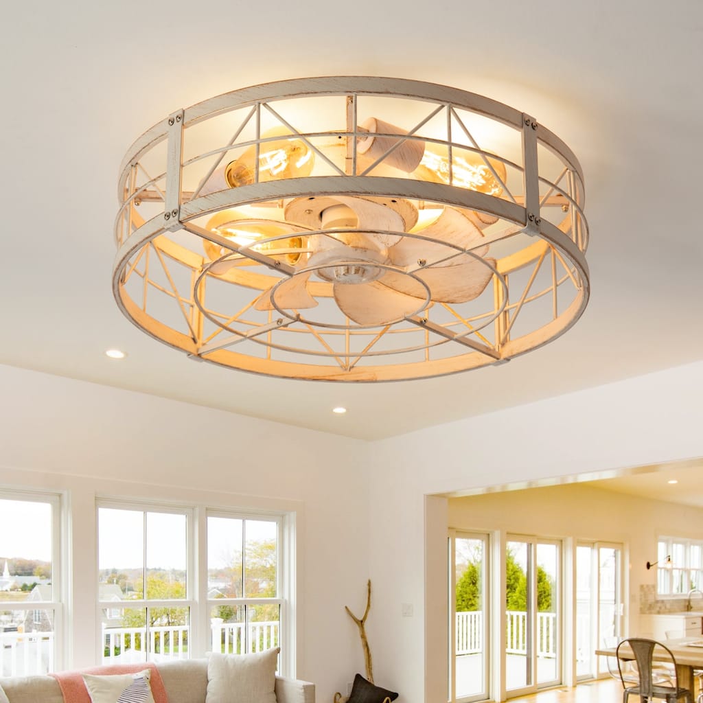 20-in Flush Mount Caged Ceiling Fan with Light Remote(7-Blade ...