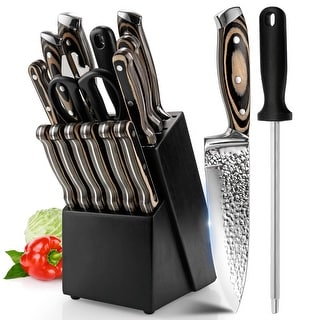 15-piece Hammered Desgin Knife Set with Block and Sharpener, High ...