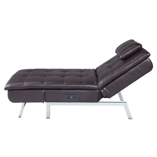 PU Leather Chaise Lounge with USB Port and Pillow for Livingroom Modern ...
