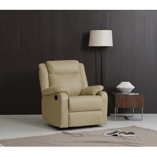Tan Faux Leather Rocker Manual Recliner with Thick Cushion and Pillow ...