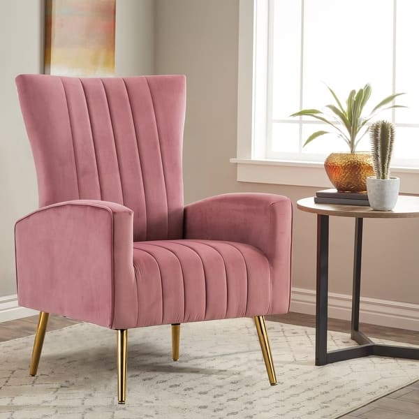 Velvet Comfy Accent Chair Cozy Arm Chair with Wingback and Gold Metal ...