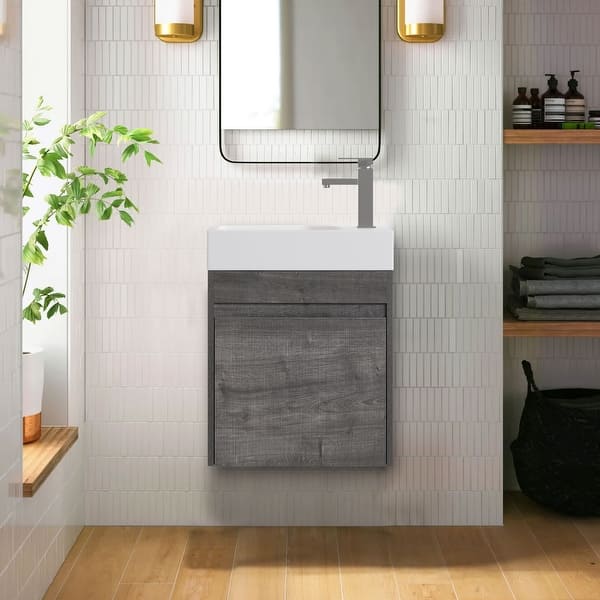 Modern Gray Float Bathroom Vanity Cabinet with Single Sink - Bed Bath ...