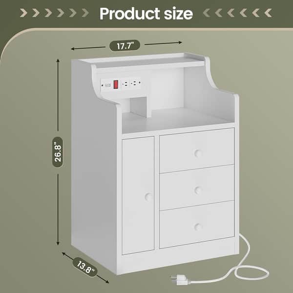 LED 3 Drawers Nightstand Charging Station with Hutch - Bed Bath ...