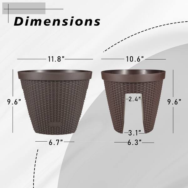 Aoodor 12'' Balcony Rattan Pattern Railing Planter Box with Drainage ...