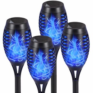 4 Pack Mini Solar Torches Lights with Flickering Flame Outdoor ...