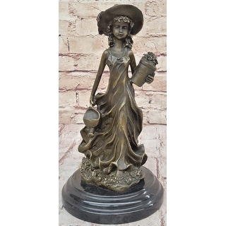 Young 19Th Century Girl Child In Hat W/ Watering Can - Bronze Sculpture ...