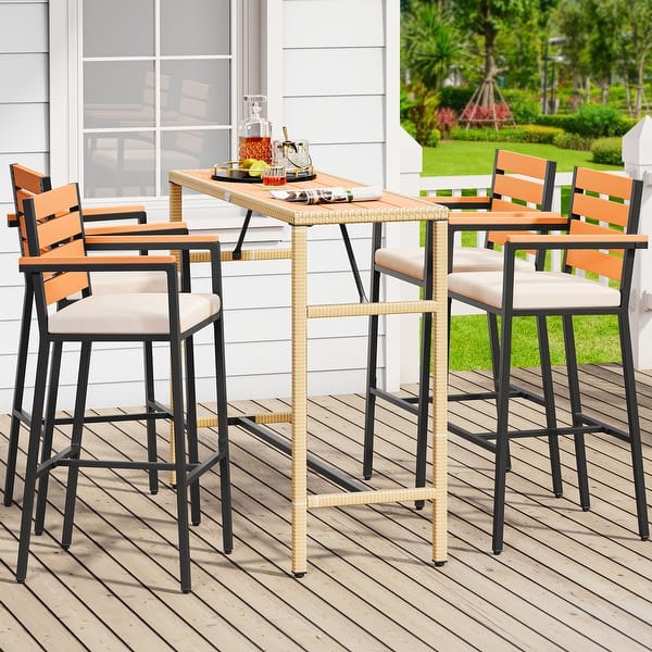 Moasis 5 Piece Outdoor Patio Bar Table Set Outdoor Wicker Patio Bar ...