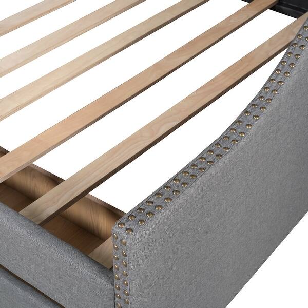 Full Size Linen Fabric Sofa Bed Upholstered Storage Daybed with 2 ...