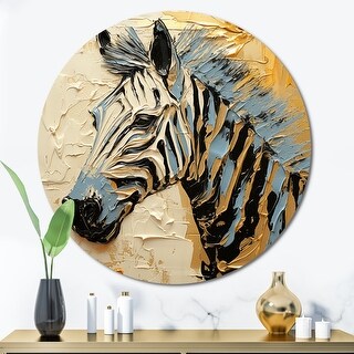 Designart "Black Yellow Zebra Zebra This" Animals Large Metal Circle ...