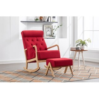 Rocking Chair With Ottoman, Upholstered Fabric Rocking Armchair with ...