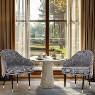 Set of 2 Round Back Side Chairs Upholstered Dining Room Chairs with ...