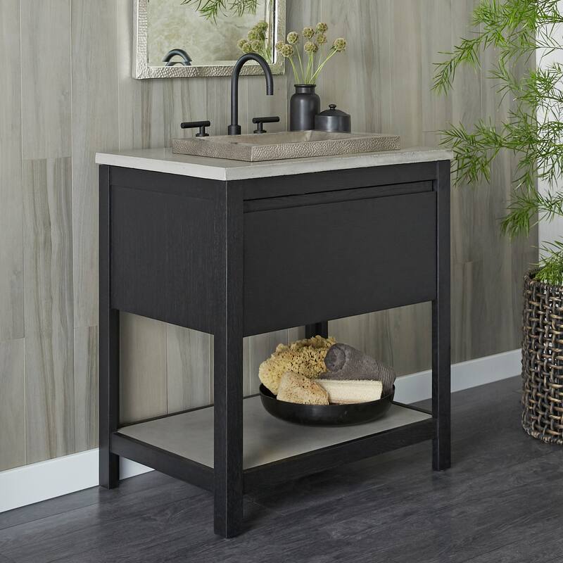 Solace Oak Vanity with Concrete Shelf (Base Only) - Overstock - 31578216