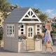 Qaba Wooden Kids Playhouse with Dog Door, Cookware, Planter Box, Bell ...