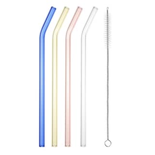 Reusable Straws Glass Straw, 4Pcs Straw with Cleaning Brush - Assorted ...