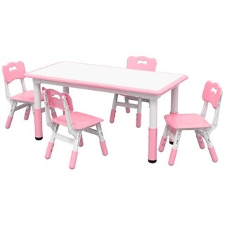 Adjustable Height Kids Table and Chair Set, 5-Piece Toddler Furniture ...